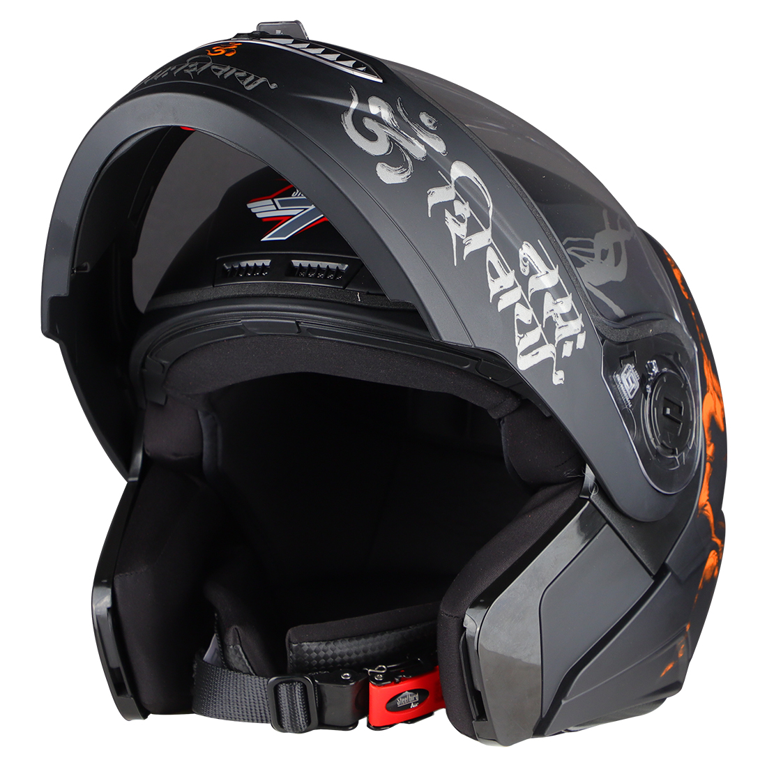 Steelbird Air SBA-7 Mahadev Matt Black Orange Modular Motorcycle Helmet ...