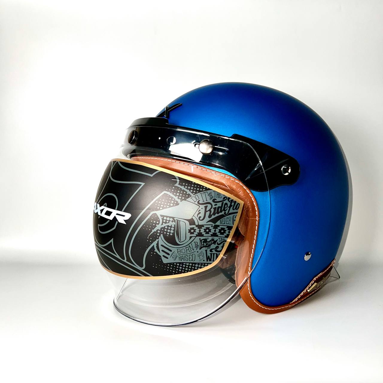 Axor Retro Jet Solid Electra Blue Half Face Motorcycle Helmet | Moto ...