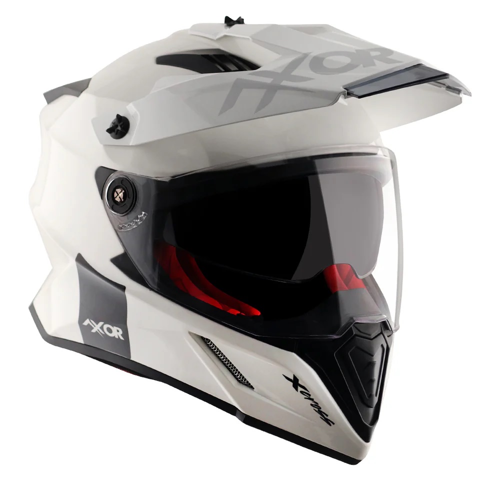 AXOR X CROSS Solid White Red Dual Visor Dual Sport Helmet | Moto World ...